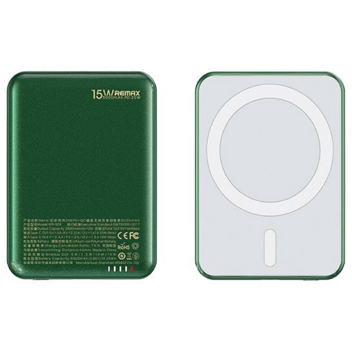 Remax RPP 509 fantasy series 20W PD QC 14 Magnetic wireless charging power bank 5000mAh Green